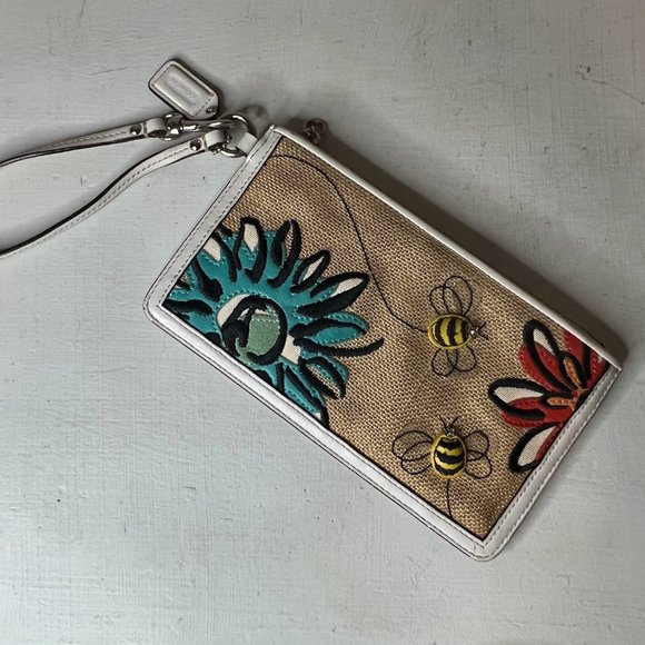 Coach | Bags | Coach Limited Edition Bee Woven Wristlet Purse Wallet ...